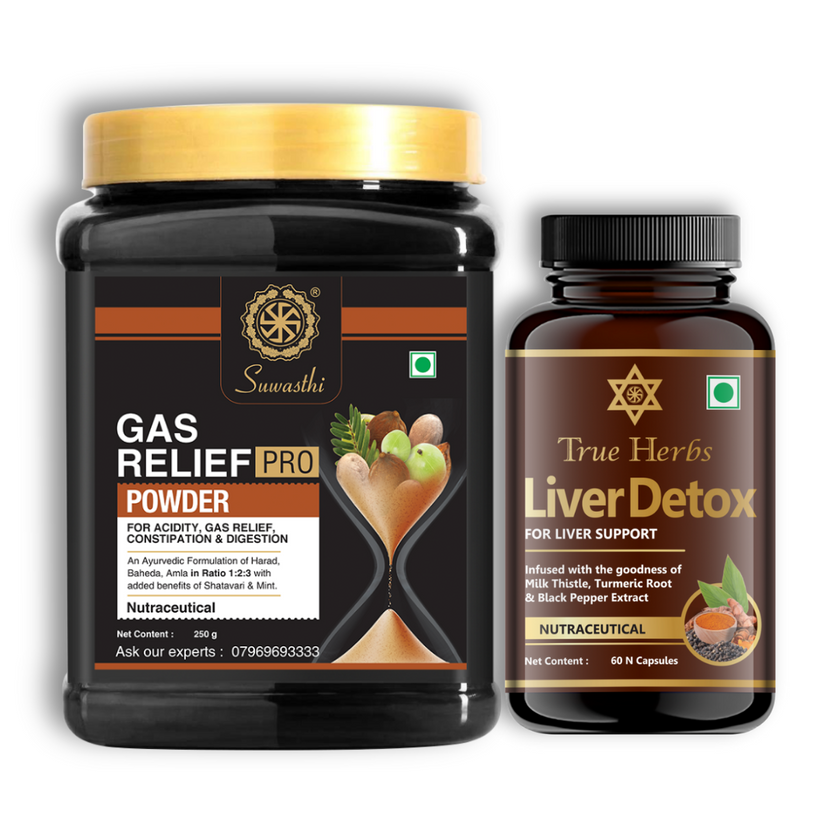 Pack of Suwasthi Gas Relief Pro Powder & True Herbs Liver Detox ...