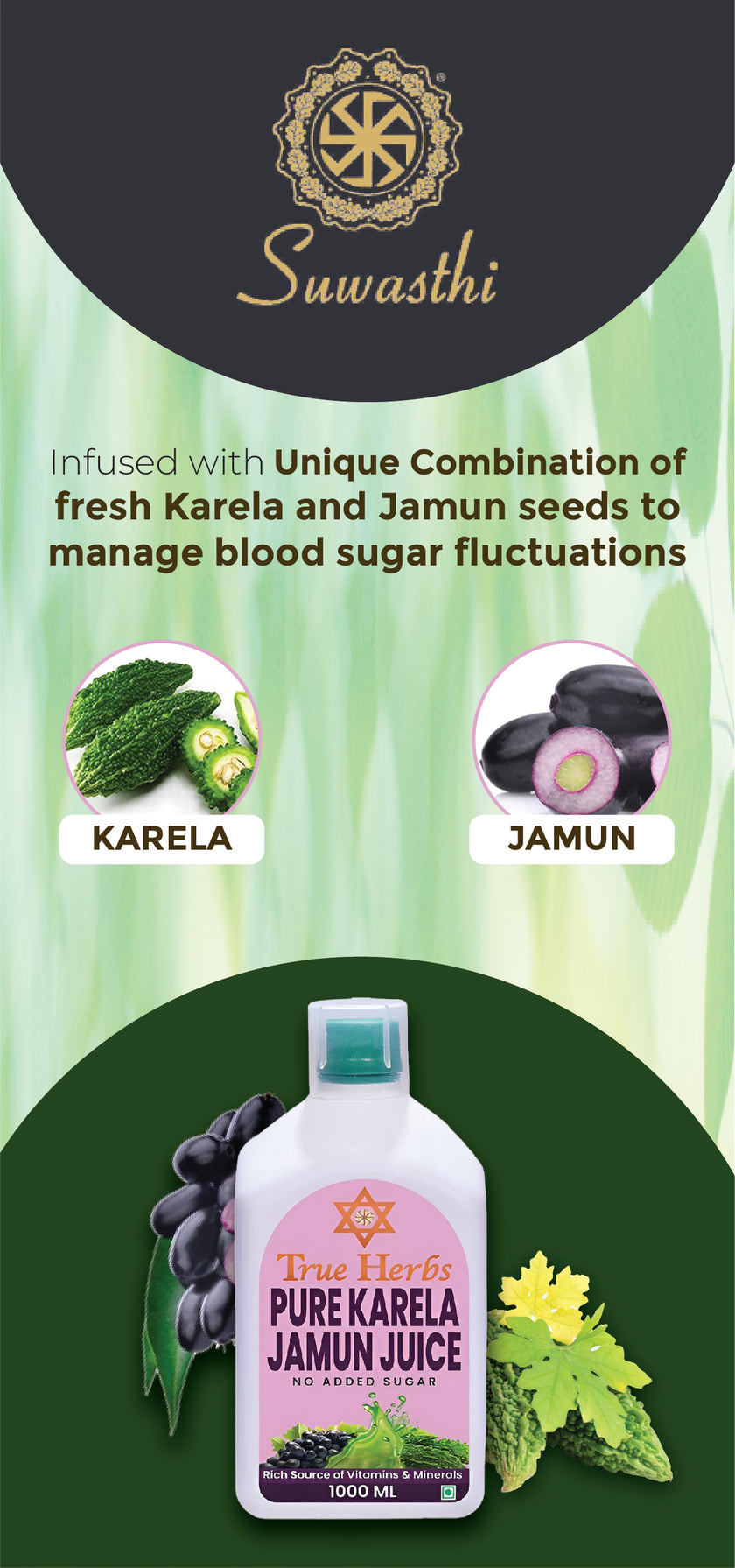 Suwasthi True Herbs Pure Karela Jamun Juice - 1 Litre – Suwasthi India